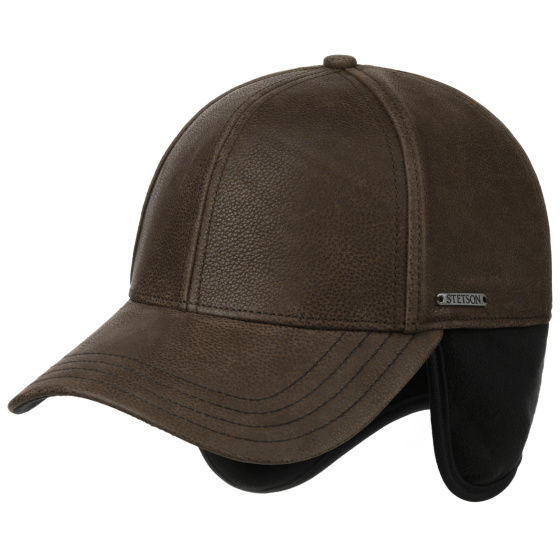 Brown Leather Baseball Cap with Ear Flaps - Stetson Reference: 2381 ...