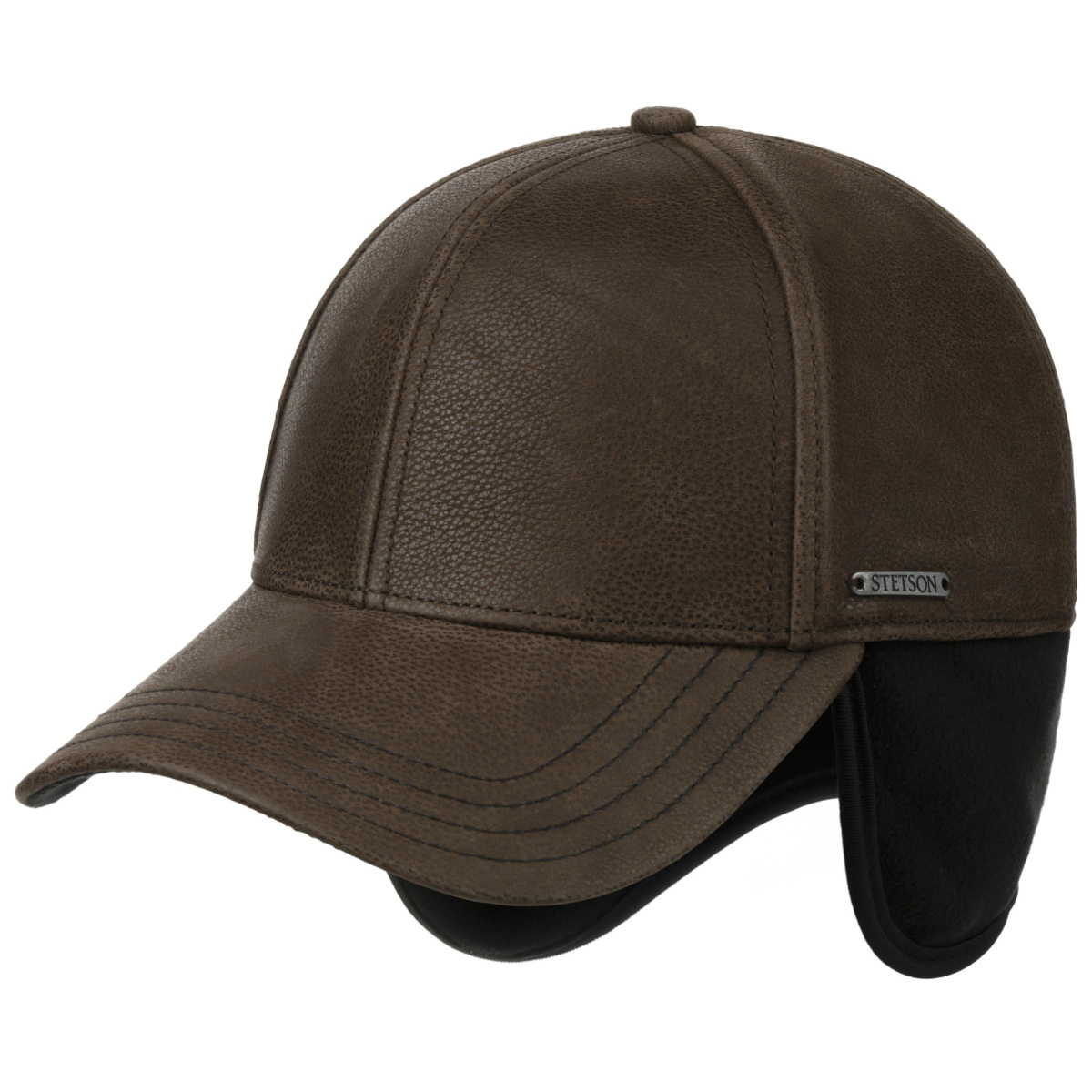 Brown Leather Baseball Cap with Ear Flaps - Stetson Reference: 2381 ...
